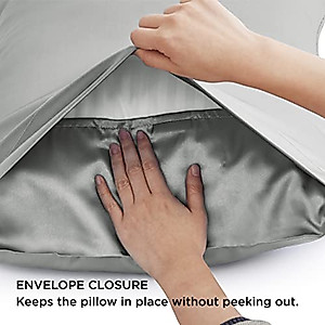 Bedsure Satin Pillowcase Standard Set of 2 - Silver Grey Silky Pillow Cases for Hair and Skin 20x26 Inches, Pillow Covers with Envelope Closure, Similar to Silk Pillow Cases, Gifts for Women Men