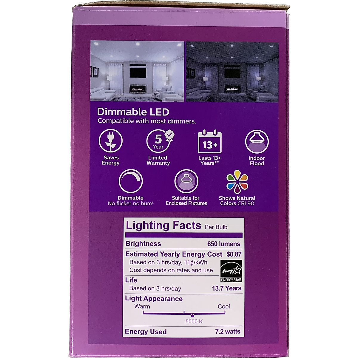 PHILIPS LED 7.2w (65w Equivalent) Dimmable Indoor BR30 Flood Light Bulb - 650 lumens - Daylight - E26 Medium Base (3 Pack)