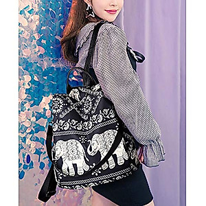 Monique Women Medium Floral Elephant Oxford Backpack Anti-theft Back Zipper Closure Daypack Convertible Shoulder Bag Black