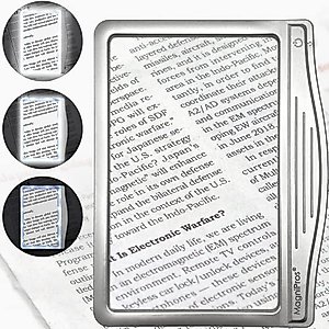 MagniPros 3X Large Ultra Bright LED Page Magnifier with Anti-Glare Dimmable LEDs(Evenly Lit Viewing Area & Relieve Eye Strain)-Ideal for Reading Small Prints & Low Vision