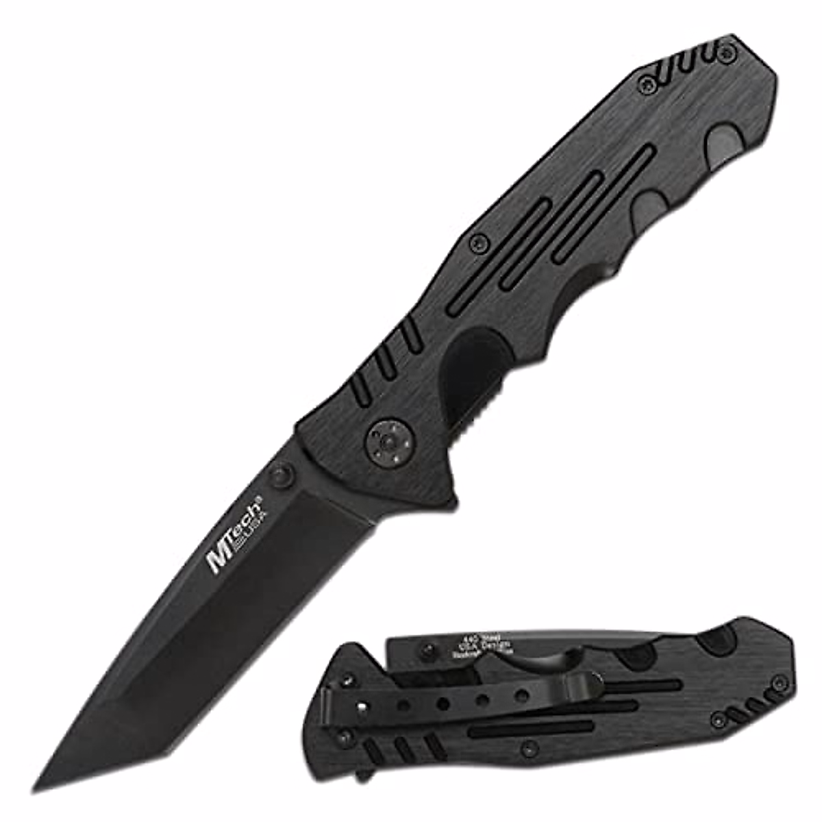 MTECH USA Tactical Folding Knife With 440 Stainless Tanto Blade,Black