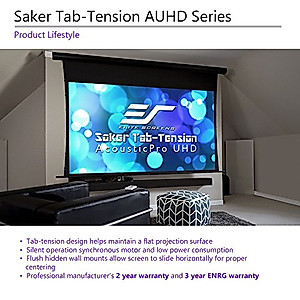 Elite Screens Saker Tab-Tension AcousticPro UHD Series, 100" Diagonal 16:9, 4K/8K Ultra HD Electric Sound Transparent Perforated Weave Drop Down Front Projector Screen, SKT100UH-E24-AUHD