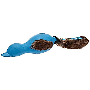 GiGwi Rubber Duck Dog Toy 'Push to Mute' Silent and Squeaky Toy Interactive with Plush Tail - Blue