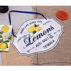 Funly mee Distressed Metal Tin Lemon Sign - When Life Gives You Lemons Add Salt -12.2×9.5(in)
