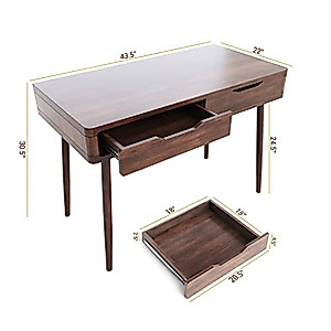 MJWDP Mid-Century Style Computer Desk Study Workstation Study Laptop Desk 2 Drawers