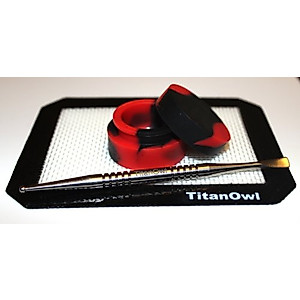 Titanium Carving Tool GR2 Silicone Mat Platnium Cured + Non-Stick Jar Container, 5.5" x 4.5" Pad (Black)