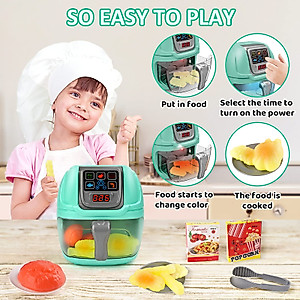 deAO Air Fryer Toy for Kids with Lights,Play Kitchen Color Changing Play Foods,13 PCS Pretend Food and Cooking Playset,Gift for Boys Girls Kids