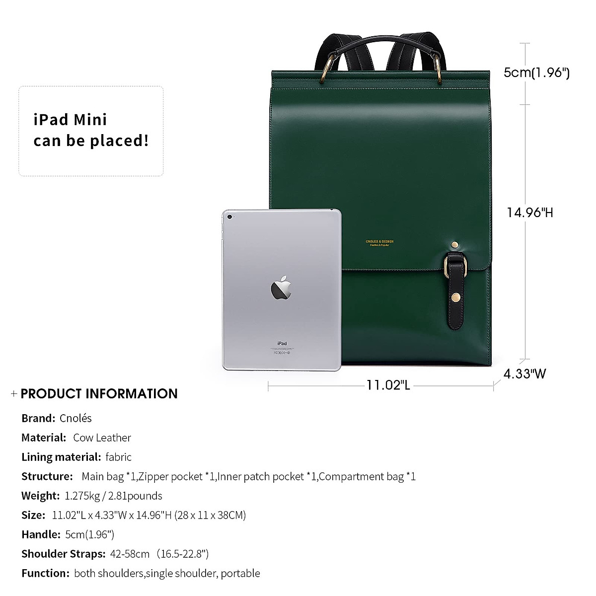 Cnoles Leather Backpack Purse For Women Fashion Ladies Vintage Bags Casual College Travel Backpacks Large bag Green