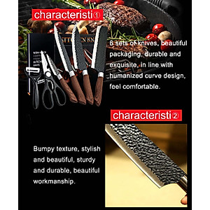 Generic Stainless Steel Kitchen Knife Set, 6 Pieces, Forged Black Nonstick Blades, INZO_PRO6