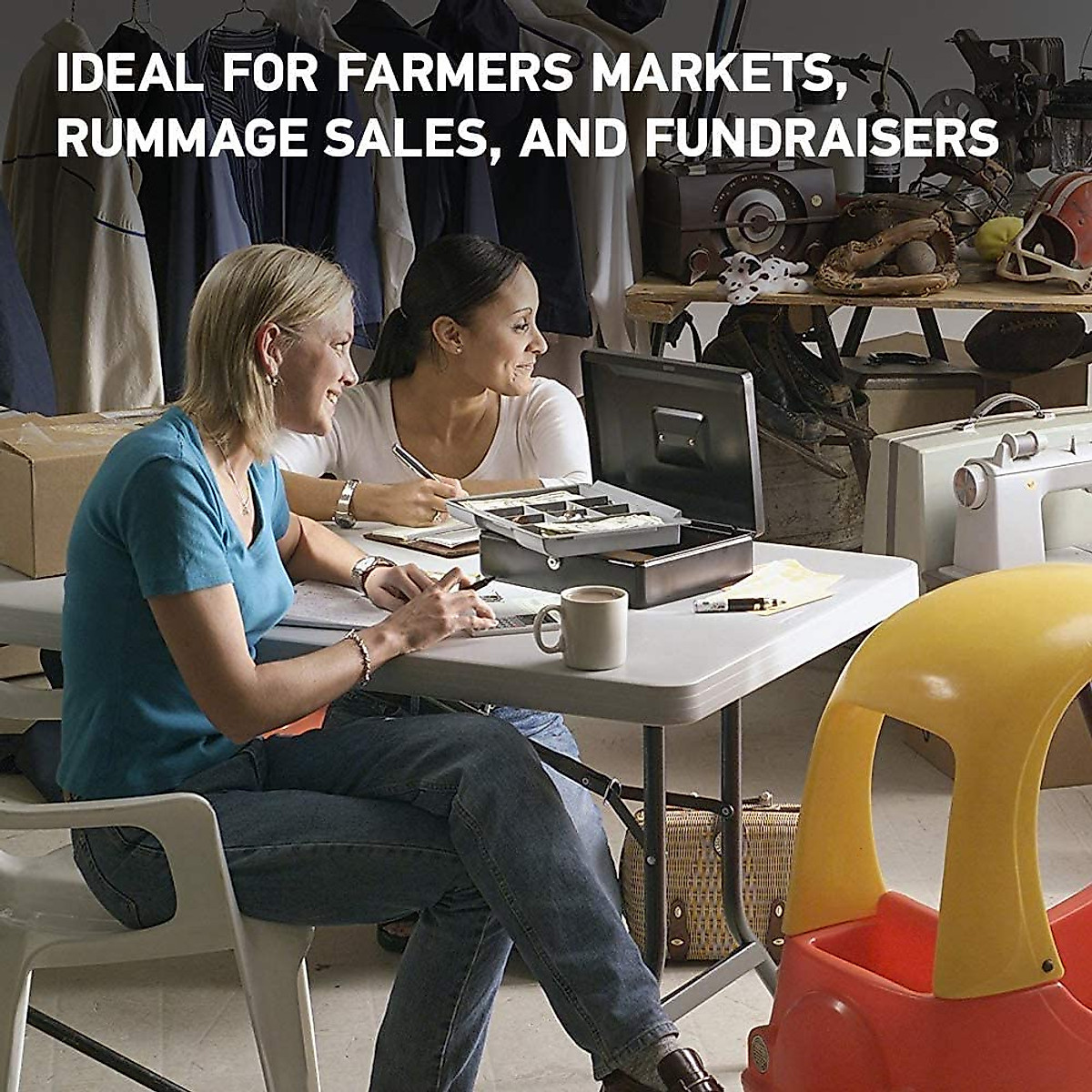 SentrySafe Cash Box with Money Tray and Key Lock, Locking Steel Cash Box, 0.21 Cubic Feet, 3.7 x 11.8 x 9.3 Inches, CB-12