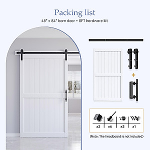 ROYMELO 48x84 Inch White Sliding Barn Door Slab and 8ft Hardware Kit Included, MDF Wood Panel Covered with Water-Proof Scratch-Proof PVC Surface, Easy to Clean, Simple DIY Assembly