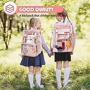 Chic Large Clear Backpack with Reinforced Straps Heavy-Duty, Stadium Approved, See-Through Pink Black Design Perfect for Girls, School Concerts Sports Events