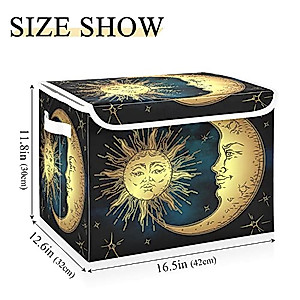 Krafig Boho Chic Golden Sun Moon Foldable Storage Box Large Cube Organizer Bins Containers Baskets with Lids Handles for Closet Organization, Shelves, Clothes, Toys