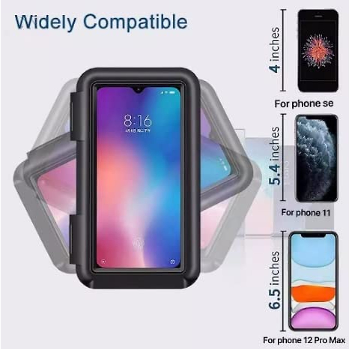 QXTEI Bike Phone Mount | Waterproof Cell Phone Holder for Bicycles & Motorcycles | 360° Rotation for Vertical & Horizontal View During Road Rides | Shock-Proof & Compatible with 4-6.5” Smartphones