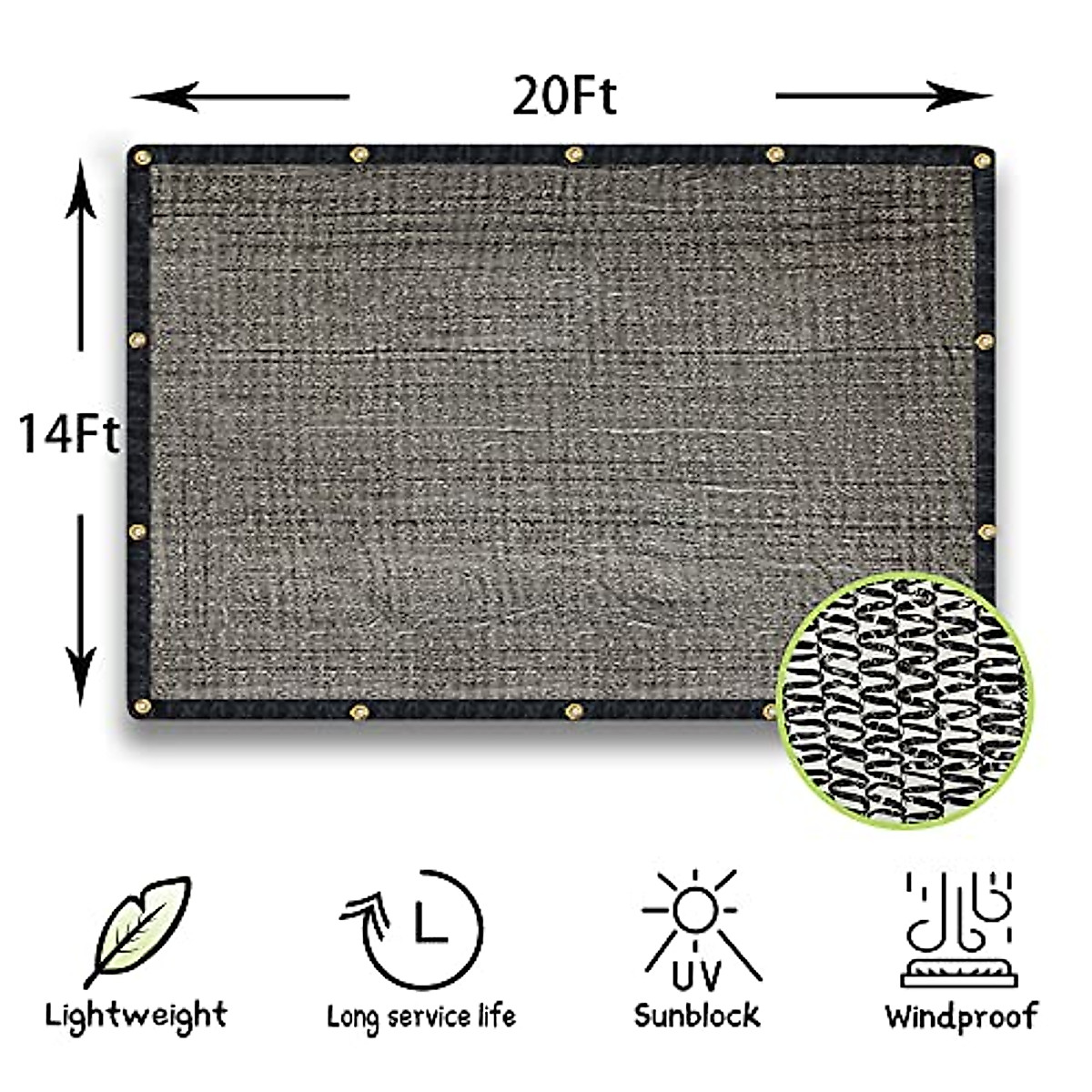 POYEE 40% 14ftx20ft Black Shade Cloth Taped Edge with Brass Grommets Garden Sun Shade UV Resistant Sunblock Shade Net for Outdoor Plants Vegetables Greenhouse