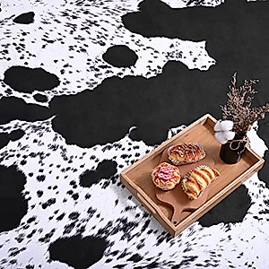 ISEAU Cow Print Rug Faux Cowhide Rugs Animal Printed Area Rug Carpet for Bedroom, Home Office, Livingroom, Home Decor Mat, 5.2ft x 6.2ft, Black