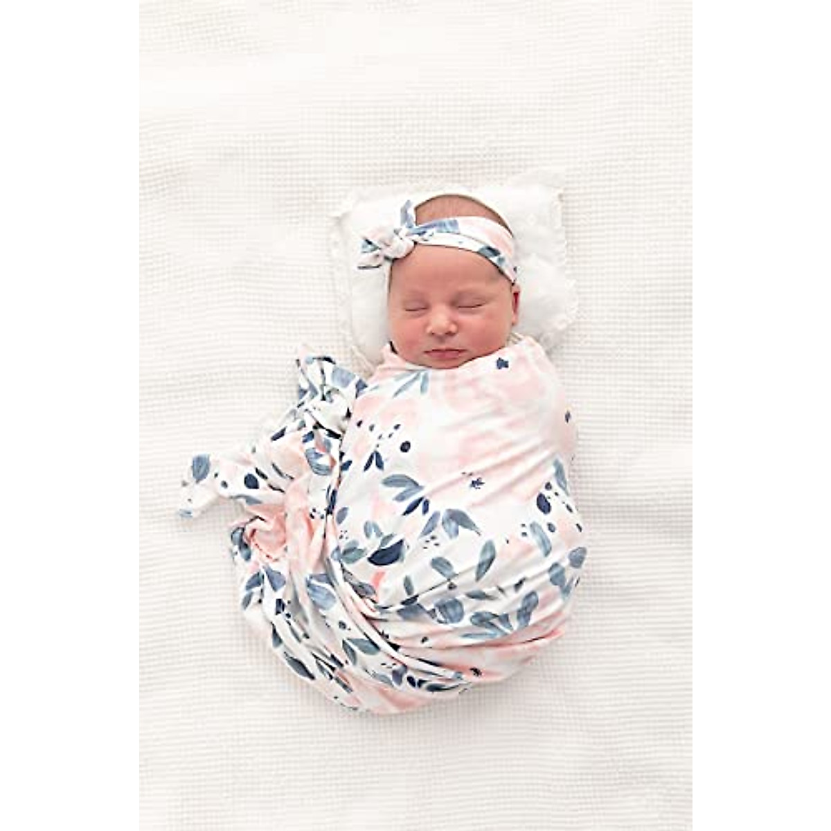 Vollmic Newborn Baby Girl Receiving Blanket Swaddle Blanket Stretchy Knit Swaddle Set with Matching Headband (Ink Pink)