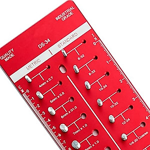 DarSeity DS-34 Nut and Bolt Thread Checker, 15 Metric & 19 Standard Nut & Bolt Size Identifier Gauge, append 8 Drill Gauges, Solid Aluminum Body