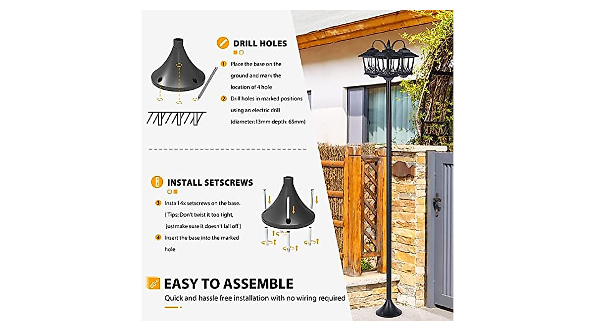 PASAMIC Solar Post Lights - Waterproof 3-Head Outdoor Garden Lighting