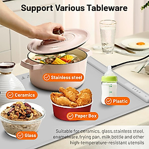 OPYAAON New Electric Warming Tray with Adjustable Temperature, 2024 New Portable Electric Warming Tray Silicone, Foldable Food Warmer Fast Heating for Home Buffets Restaurants (Gray)