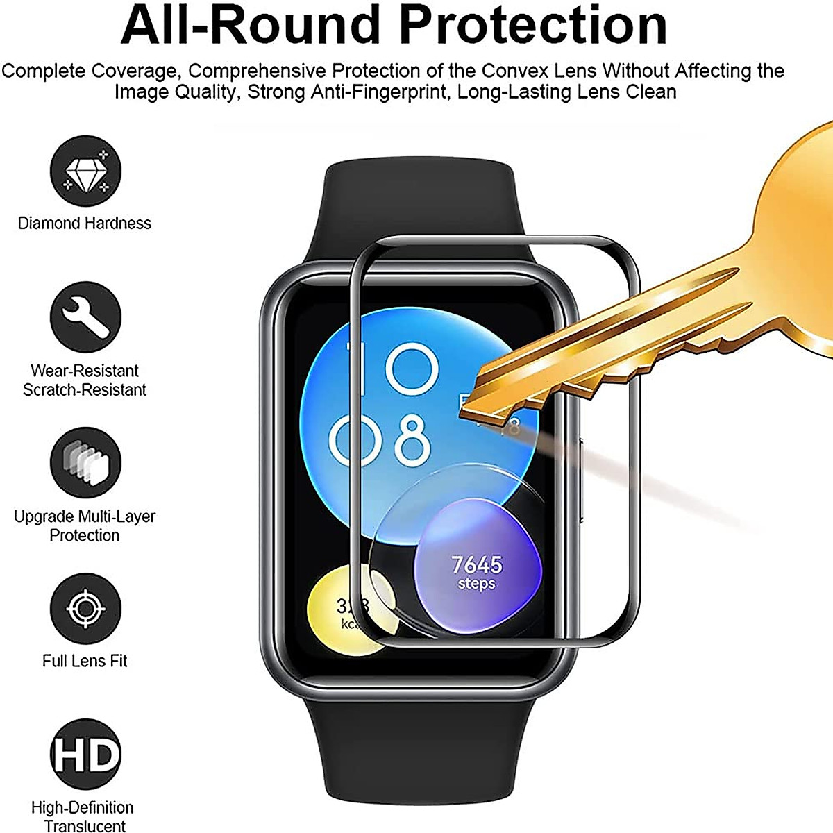 PORRVDP 3D Curved Screen Protector For Huawei Watch FIT 2, 3Pack Soft Smart Watch Protective Film (Not Tempered Glass) [Clear HD] [Full Coverage] [Anti-Scratch] [Ultra Shatterproof]