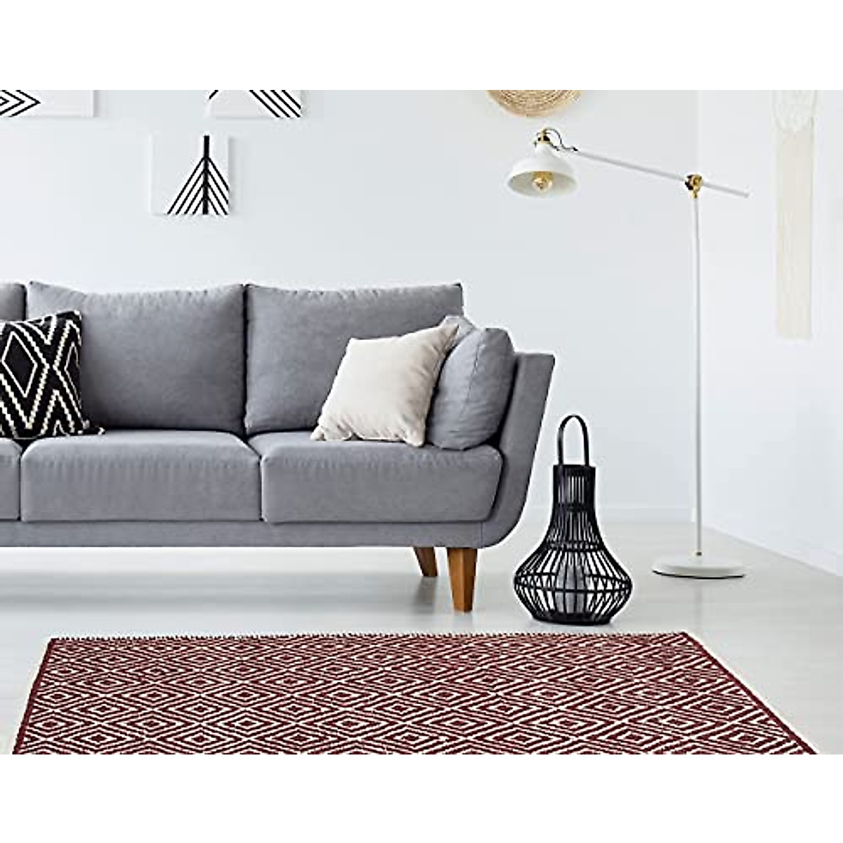 Chardin home 100% Cotton Diamond 3x5 Area Rug Fully Reversible, Machine Washable, Brick Red-Ivory