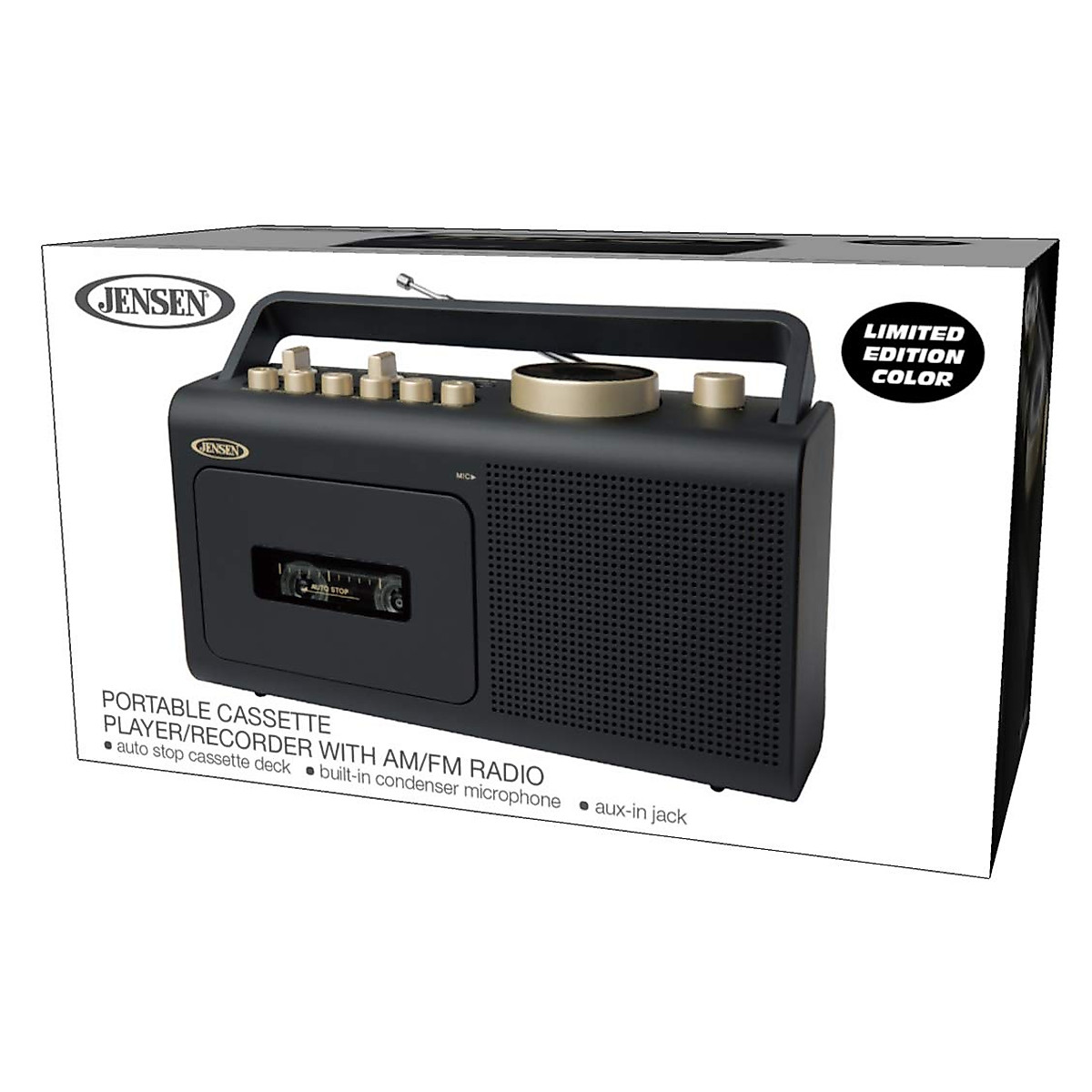 Jensen MCR-250 Portable Boombox Retro Home Audio Stereo AM/FM Radio & Tape Cassette Player/Recorder with Aux Input Jack & Built in Speakers (Gold Edition)