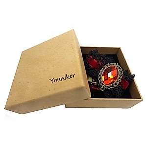 Youniker Retro Handmade Choker Necklace for Women Gothic Black Lace Necklace for Halloween Punk Costume Party Royal Court Vampire Choker Pendant Chain (Red)