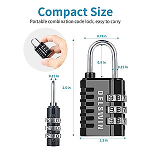 DELSWIN Combination Lock 3-Digit Small Padlock - 4Pcs Resettable Combo Lock for School Gym Locker, Outdoor, Fence, Gate, Waterproof Luggage Locks for Travel Backpack