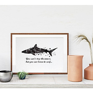 Dignovel Studios 8X10 Unframed Shark Sea Life You Can't Stop the Waves Learn to Surf Inspirational Quotes Words Saying Wisdom Watercolor Art Print Poster DN564