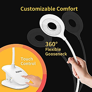 KLEAH Clip on Light for Bed & Desk, Reading in Bed, Dorm, Flexible Gooseneck, Battery Operated Rechargeable Clamp Lamp for Headboard, Eye-Caring LED Light with 3 Brightness Modes