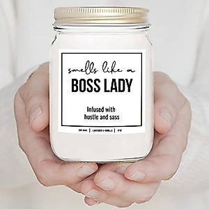 YouNique Designs Boss Lady Candle, 8 Ounces, Boss Lady Candles for Women, Boss Candle, Boss Bade, White All Natural Soy Vegan Aromatherapy Candles for Home Scented (Lavender & Vanilla)