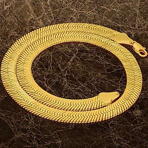 LIFETIME JEWELRY 11mm Flexible Herringbone Chain Necklace 24k Real Gold Plated (20 inches, Gold)