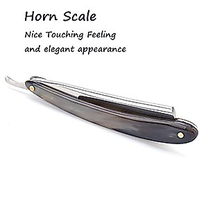 Zertone Straight Razor Shaving Kit with Horn Scale - Straight Razors for Men, Sharp 440C Stainless Steel Blade Straight Edge Razor, Includes Stropping Cloth and Brush