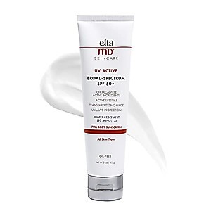 EltaMD UV Active SPF 50+ Mineral Sunscreen Lotion, Broad Spectrum Physical Sunscreen for Face and Body, Water-Resistant Up to 80 Minutes, Oil-Free, Non-Greasy, Full Body Sunscreen, 3.0 OZ Tube