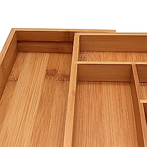 MH ZONE Flatware Organizer Bamboo Expandable Utensil Organizer Drawer Organizer without Knife Block