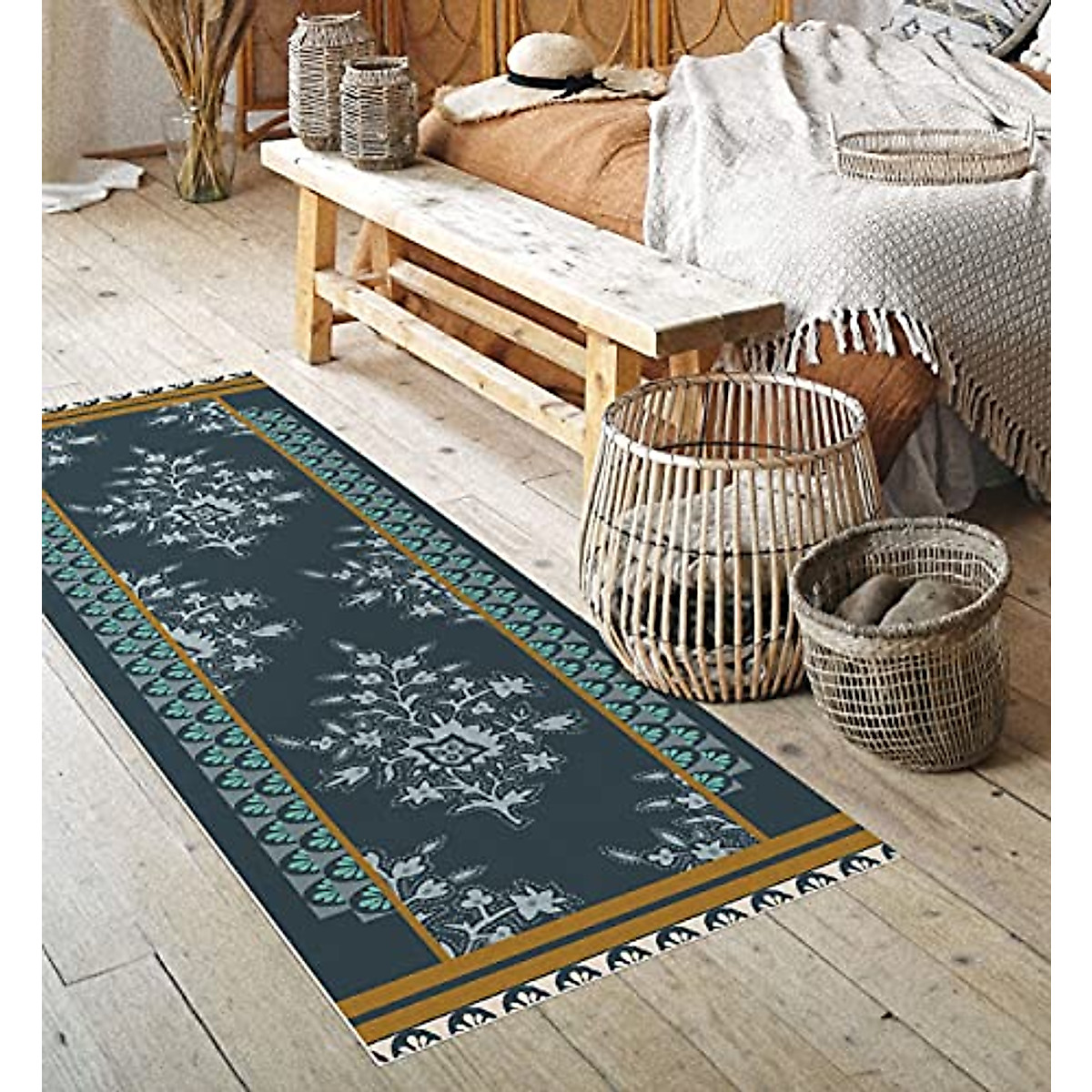 Studio M Floor Flair Hadley Hall - Pond Traditional Floral - 2 x 6 Ft Decorative Vinyl Rug - Non-Slip, Waterproof Floor Mat - Easy to Clean, Ultra Low Profile - Printed in The USA