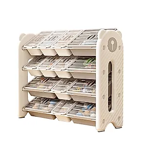 UNICOO Kids Baby Bear Toy Organizer Rack, 14 Bins with Dustproof Storage Cover for Baby Essentials, Kids Toy Box & Toy Bins 4 Tier Large Size (Bear Organizer White)