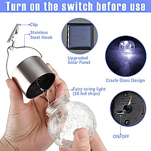 10-Pack Hanging Solar Lights Outdoor, Solar Powered Cracked Glass Ball Light, Decorative Globe Lighting Outdoor Waterproof with Handle for Garden, Tree, Holiday Decoration, Cool White