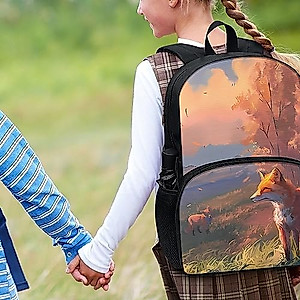 PORCLAY Fox School Backpack for Girls Kawaii Aesthetic Lancscap Kids Bookbag Elementary Preschool Book Bag Simple Laptop Daypack Rucksack