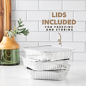 PLASTICPRO 5 Pack 8 Inch Square Aluminum Pans with Lids Disposable Tin Foil Pans Baking Pans Food Storage
