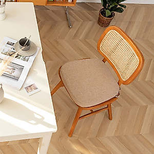 Eiury Kitchen Chair Cushions with Ties - High Density Sponge Seat Cushion and Dining Room Chair Pad 17 X 16.5 Inches Non Slip Rubber Back Seat Cover Machine Washable Set of 4 Beige