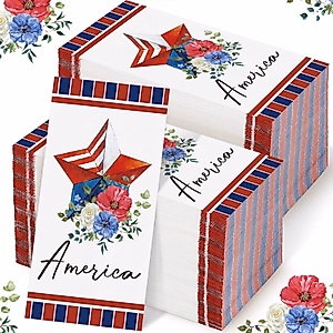 200 Pcs 4th of July Napkins Patriotic Guest Napkins Disposable Paper Napkins 2 Ply America Cocktail Napkins Hand Towel for Election Day Veterans Day Independence Day USA Party (Floral Star)