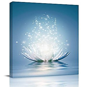 Lotus Bathroom Decor Canvas Wall Art Painting,Abstract Blue Lotus Flower Meditation Canvas Prints Artwork Home Decor for Living Room, Kitchen, Office, Framed Ready to Hang