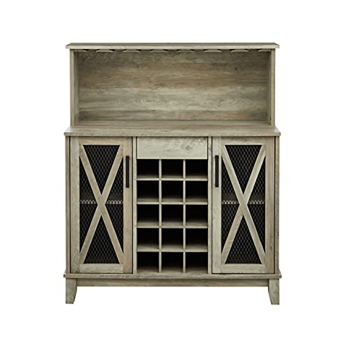 Home Source Bar Cabinet with Wine Rack and Glass Doors (Grey wash- Solid) (Wash Grey)