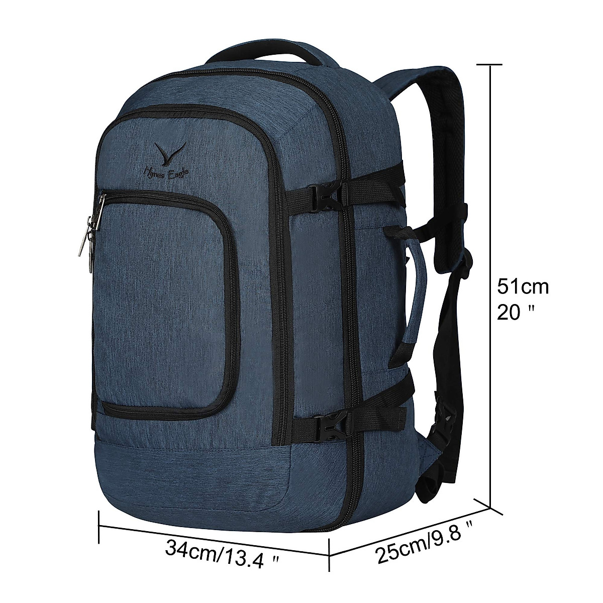 Hynes Eagle Travel Backpack 40L Flight Approved Carry on Backpack Blue with Grey 3PCS Packing Cubes Set
