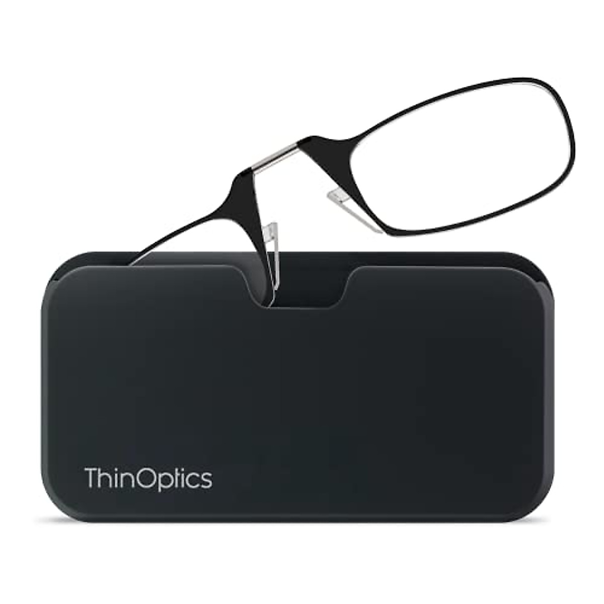 ThinOptics Universal Pod Rectangular Reading Glasses, Black Frames, Black Case, 44 mm + 1.5
