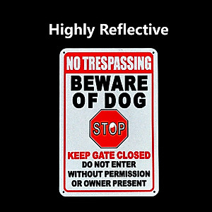No Trespassing Beware of Dogs Stop Keep Gate Closed Do Not Enter Without Permission or Owner Present Sign for Room Wall Bathroom Decoration 12 x 8 Inch (2 Pack)