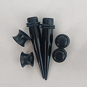 50PCS Gauges Kit Ear Stretching 14G-00G Tunnel Plug Taper Set Ear Gauges Expander Set Body Piercing Jewelry Gifts for Men and Women Black