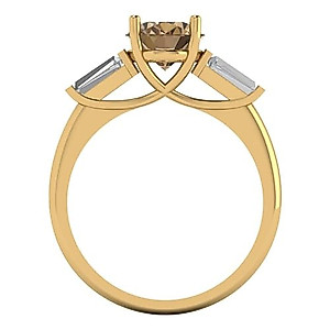 Clara Pucci 2.5ct Oval Baguette cut 3 stone Solitaire Champagne Simulated Diamond Engagement Anniversary Bridal Ring 18K Yellow Gold 10.5